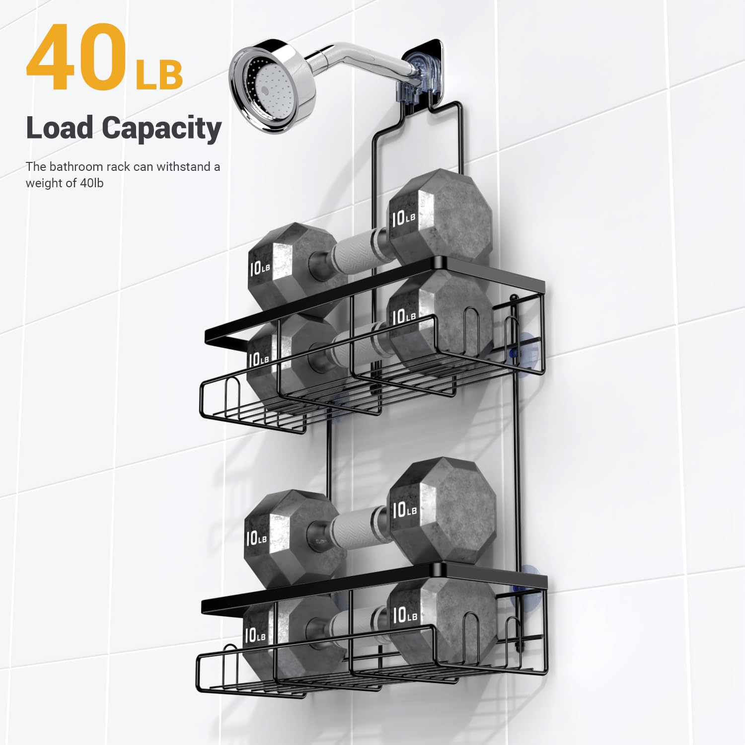 AKTECKE Shower Caddy Hanging Bathroom Organizer: Rustproof Shower Shelf for Inside Shower - No Drilling Shower Racks Over Showerhead - Bath Shower Shelves Rack for Shampoo Soap Black