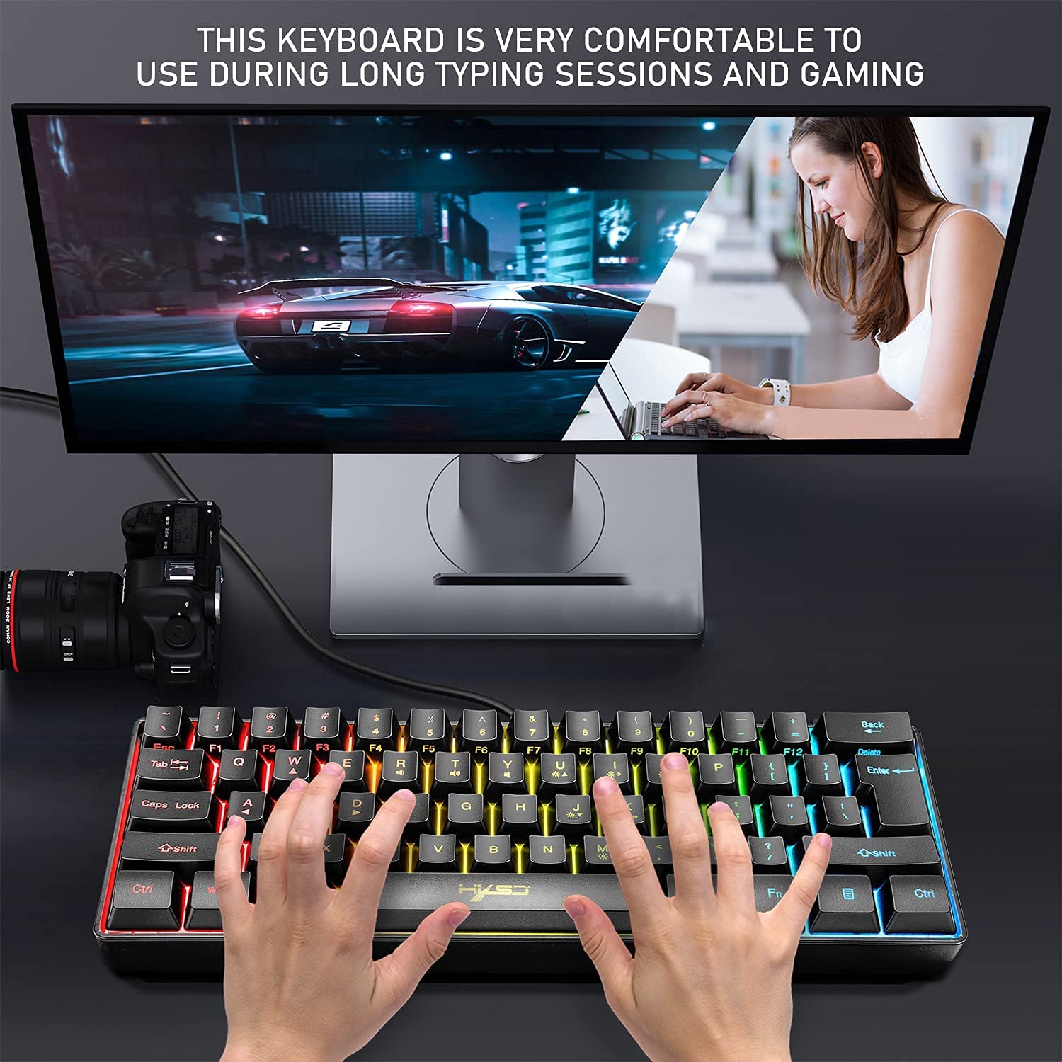 60% Wired Gaming Keyboard and Mouse Combo,RGB Backlit Ultra-Compact Mini 61 Keys Mechanical Feel Keyboard,RGB Backlit 2400 DPI Lightweight Gaming Mouse with Honeycomb Shell for PC/Mac (Black)