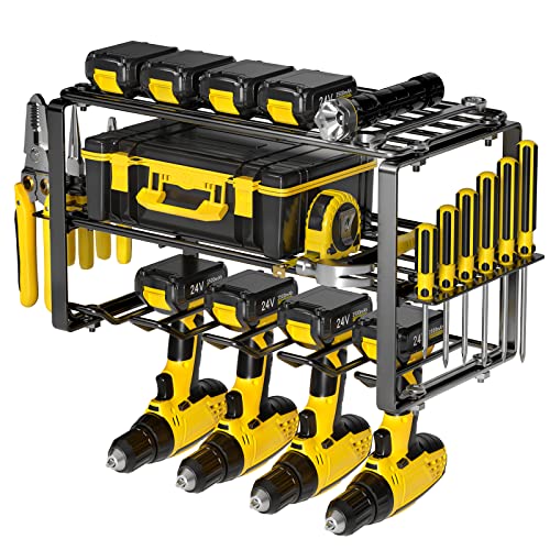 Power Tool Organizer, Drill Holder Wall Mount, Tool Organizers and Storage for Garage Workshop, 3 Layers Heavy Duty Tool Holder, Cordless Tool Organizer for Power Drill, Tool Shelf Gift for Dad&Men