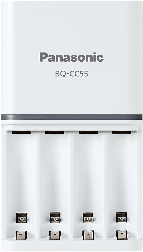 Panasonic "Advanced" eneloop Individual Battery 3 Hour Quick Charger with 4 LED Charge Indicator Lights, White & BK-3MCCA8BA eneloop AA 2100 Cycle Ni-MH Pre-Charged Rechargeable Batteries, 8 Pack