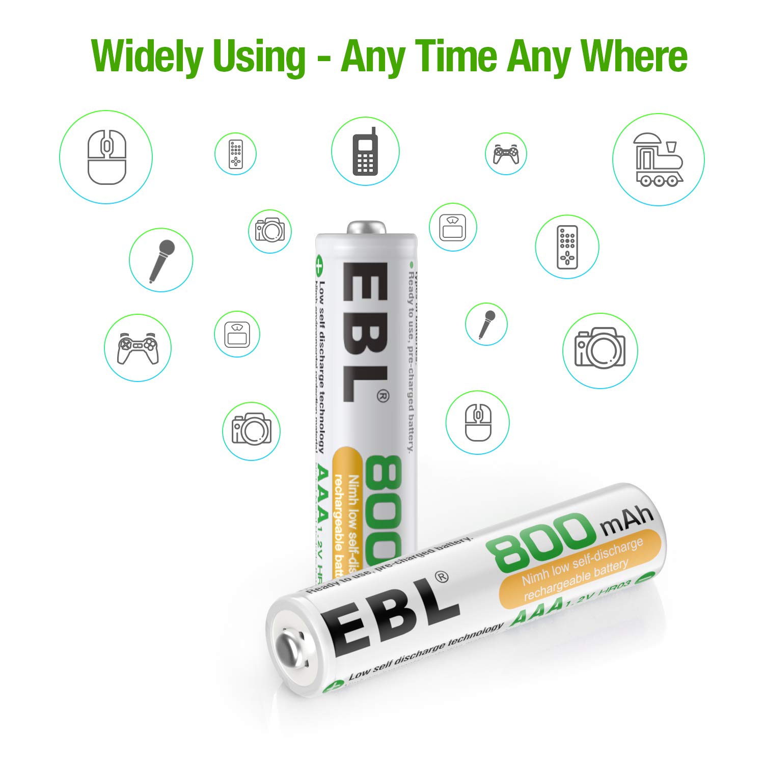 EBL 12 Counts Ni-MH Rechargeable AAA Batteries 1.2V Pre-Charged with Storage Box(800mAh)
