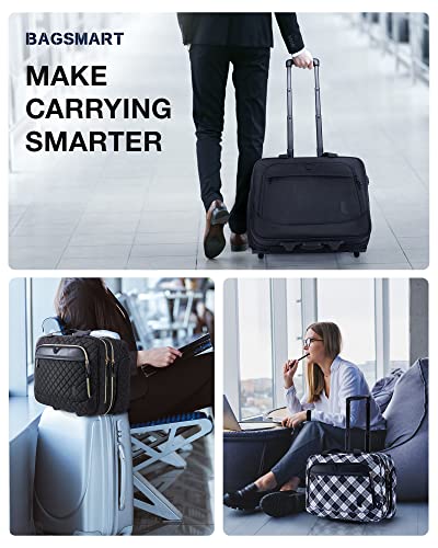 BAGSMART 17.3 Inch Rolling Laptop Bag Women Men,Rolling Briefcase for Women with Wheels,Rolling Computer Bags Laptop Case for Work Travel Business,Quilted Black