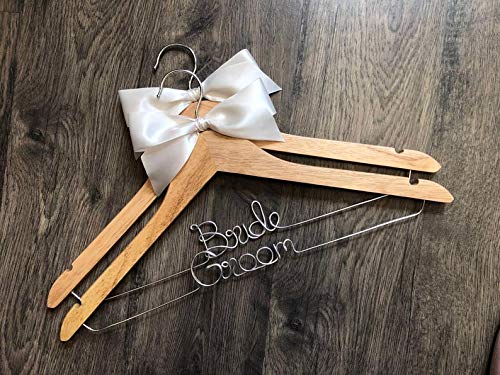 mylifemylove Bride and Groom Hangers Set of 2, Wood Wedding Dress Hanger Bridal Hangers