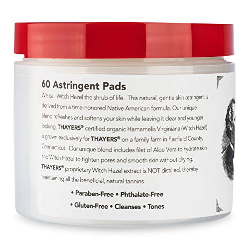 THAYERS Original Witch Hazel Astringent Pads with Aloe Vera Formula, 60 Count