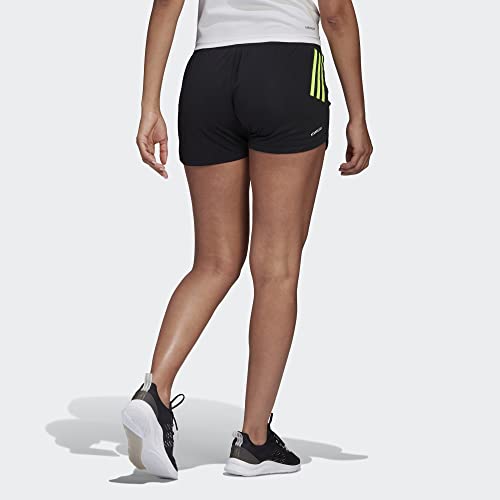 adidas Women's Design 2 Move 3-Stripes Knitted Shorts, Black/Signal Green,XL