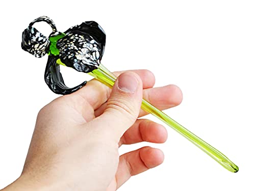 Black Glass Iris with White Spots Flowers Figurine Blown Iris Flower Iris Sculpture Art Glass Iris Flower Murano Long Stem Iris Flowers Garden Iris Ornaments