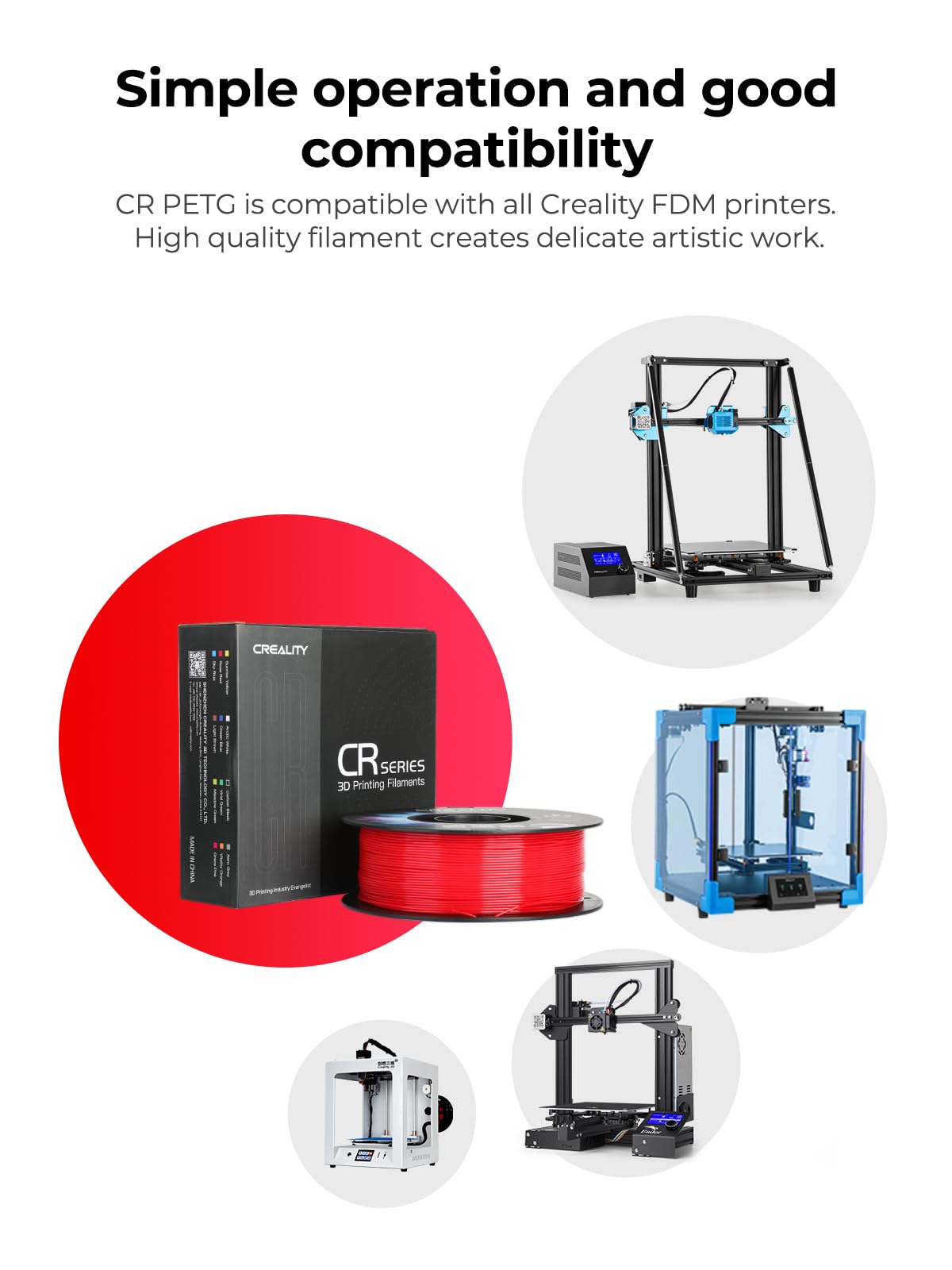 Creality PETG Filament 1.75, 3D Printer Filament, Excellent Toughness High Precision, Odorless Non-Toxic Moistureproof, 1kg(2.2lbs) Glossy 3D Printing Filament for 3D Printer (Gray)