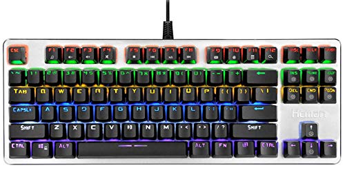 Hcman Mechanical Keyboard Blue Switches,21 LED Backlit Modes Gaming Keyboard,Metal Plate 100% Anti-ghosting for Computer PC & Mac Gamers (Silver)