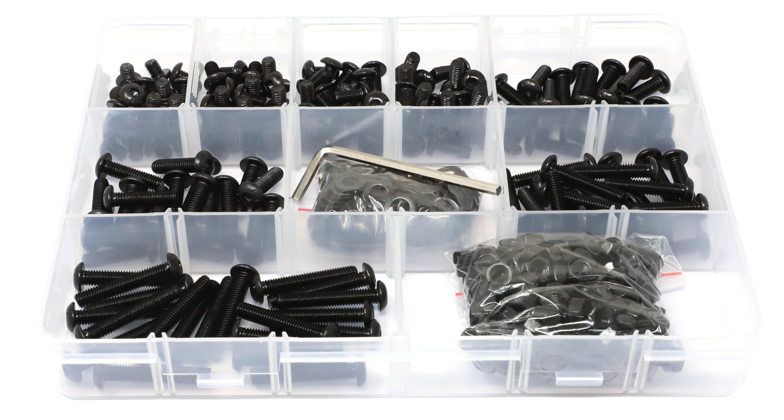 iexcell 480 Pcs M5 x 6/8/10/12/16/20/25/30 Alloy Steel 10.9 Grade Hex Socket Button Head Cap Screws Bolts Nuts Assortment Kit, Black Oxide Finish