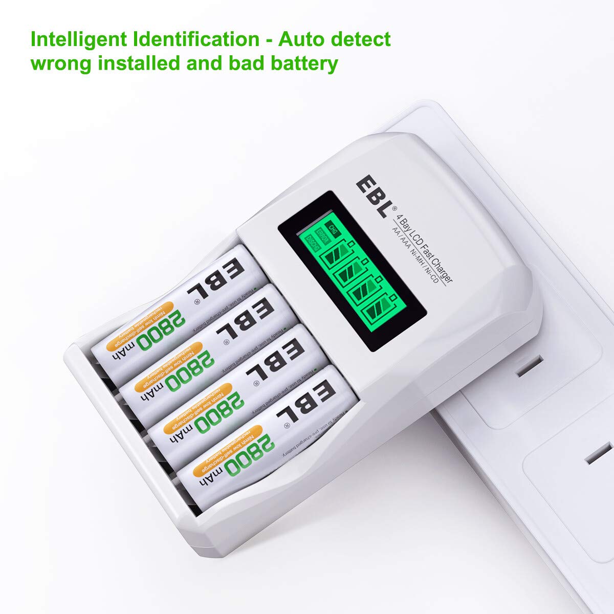 EBL LCD Battery Charger Smart Individual 907 AA AAA Rechargeable Battery Charger for Ni-MH Ni-CD Rechargeable Batteries