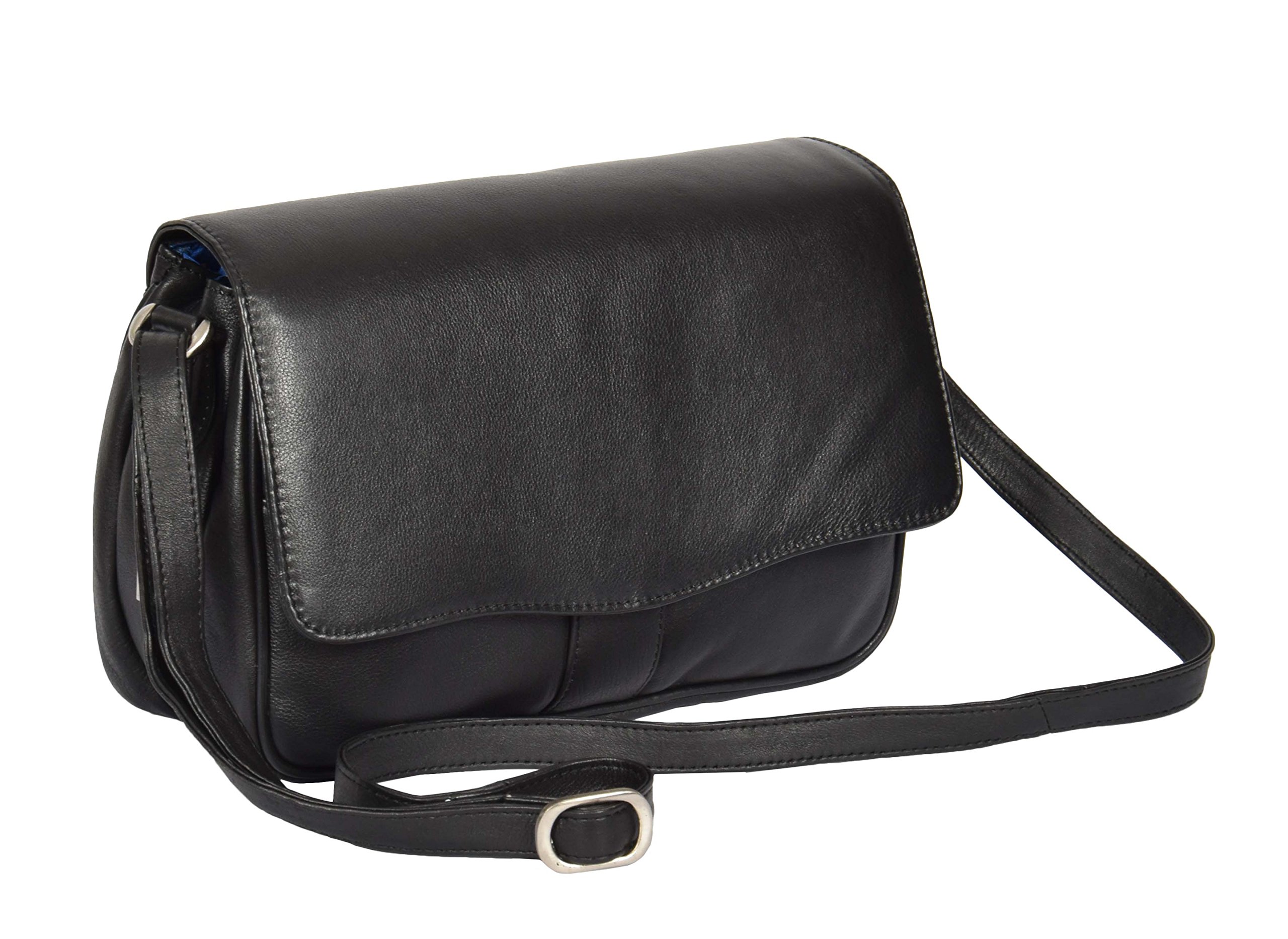 Black Leather Shoulder Bag Womens Classic Flap Over Messenger Casual Handbag Ada