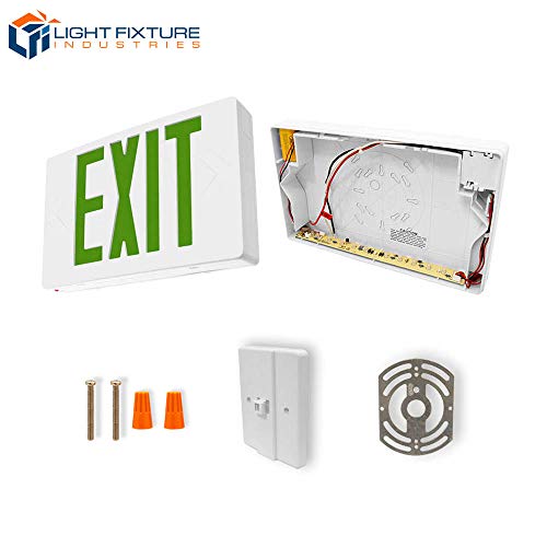 LFI Lights | Green Exit Sign | All LED | White Thermoplastic Housing | Hardwired with Battery Backup | Optional Double Face and Knock Out Arrows Included | UL Listed | (2 Pack) | LED-G