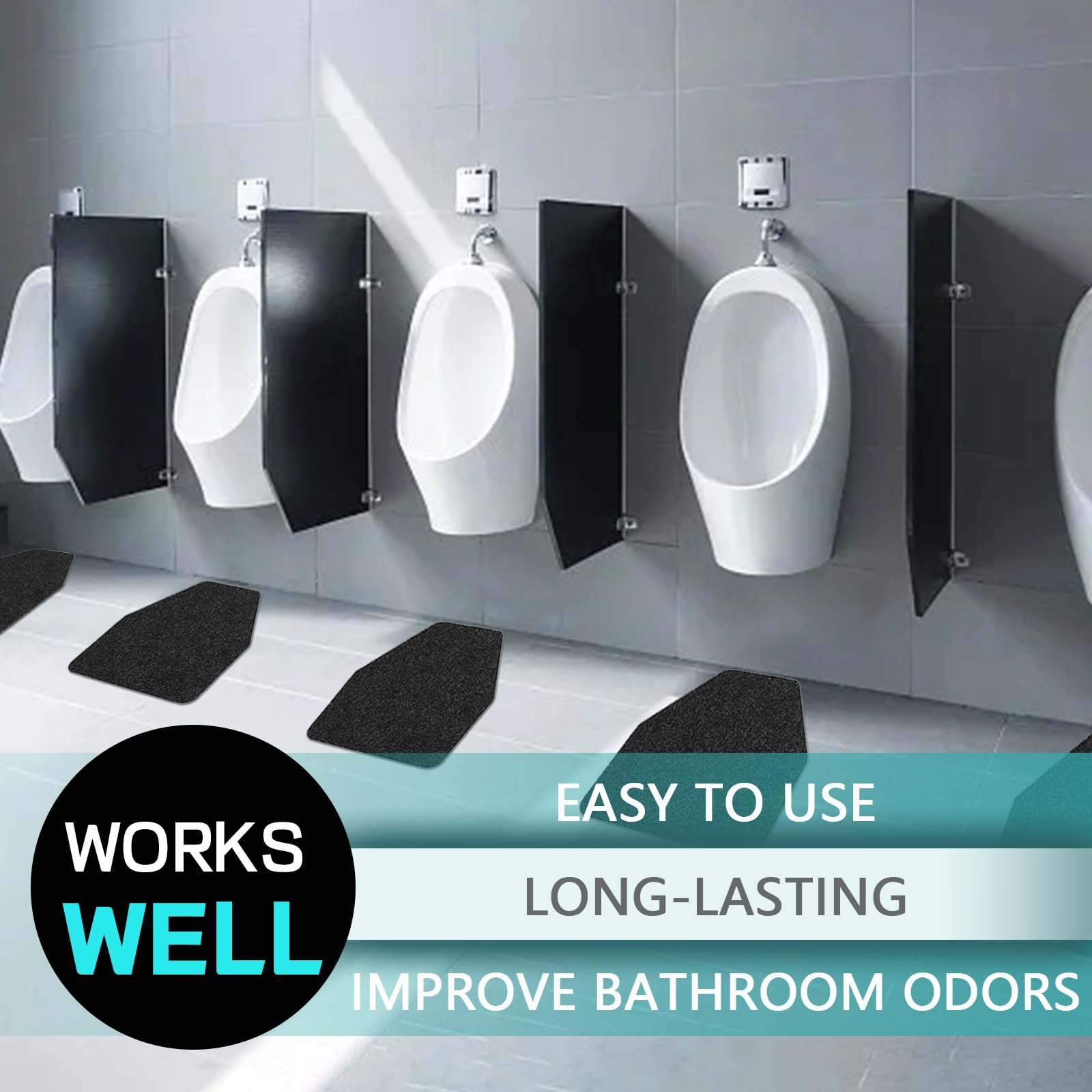 Urinal Mats 6 Pack Urinal Pads Urinal Floor Mats for Men Bathroom Commerical Disposable Non-Slip Rubber Backing Washable Urinals Mat Eliminating Odor 17.7" x 20.5" (3 Pcs Black 3 Pcs Dark Grey)