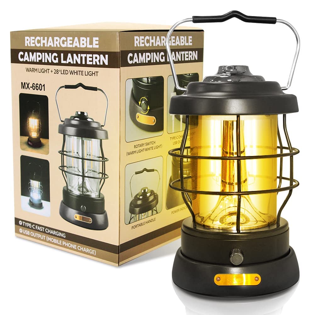 UniqueFire Retro Camping Lantern Rechargeable 1500LM 2 Modes Dimmable,Portable Electric Hurricane Lamp Hands-Free Flashlight,5000 mA High Capacity Battery LED Lanterns for Power Outages Indoor