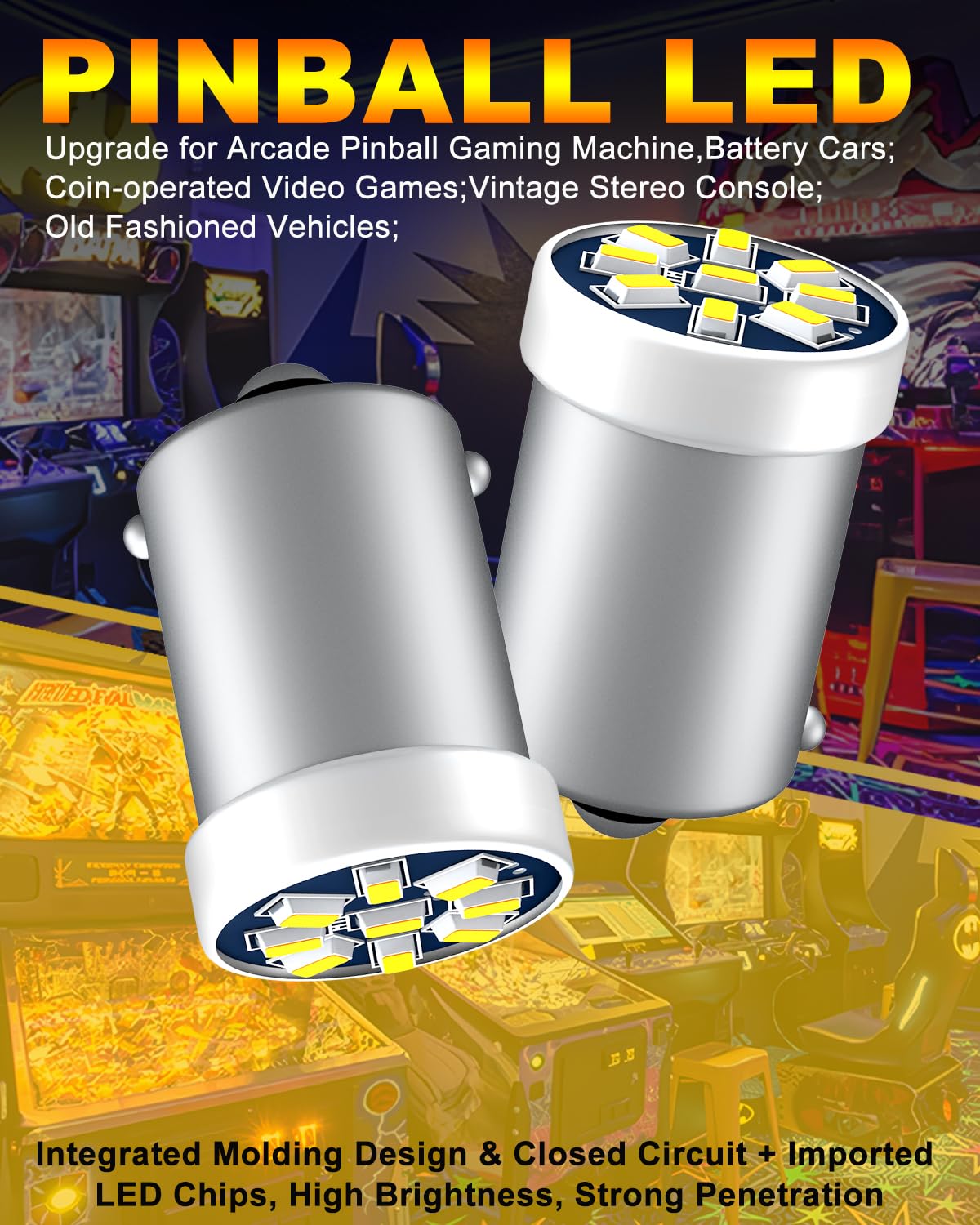 GE44 47 Pinball Machine LED Bulbs BA9S DC/AC 6.3V/6V Coin-Operated Video Old Fashioned Radio Arcade Pinball Gaming Light Bulb 755 756 1893 1895 1847,White,15 Pack