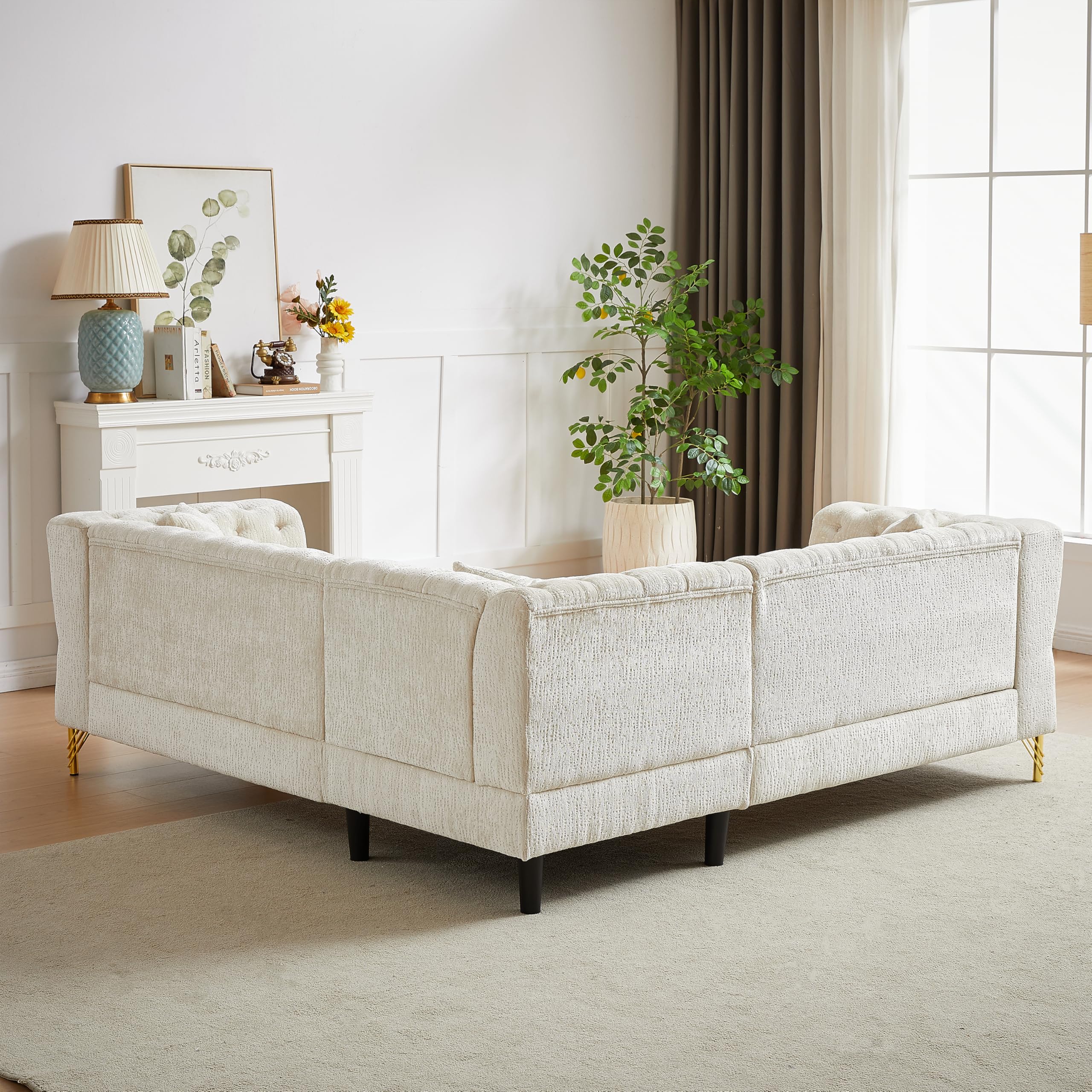 Acosure 110 Inch Cloud L Shape Couches with Cup Holder,USB T-pyce Port,Corduroy Corner Sofa W/Two Storage Spaces,for Living Room,Bedroom,Apartment,Office,Beige, 110"