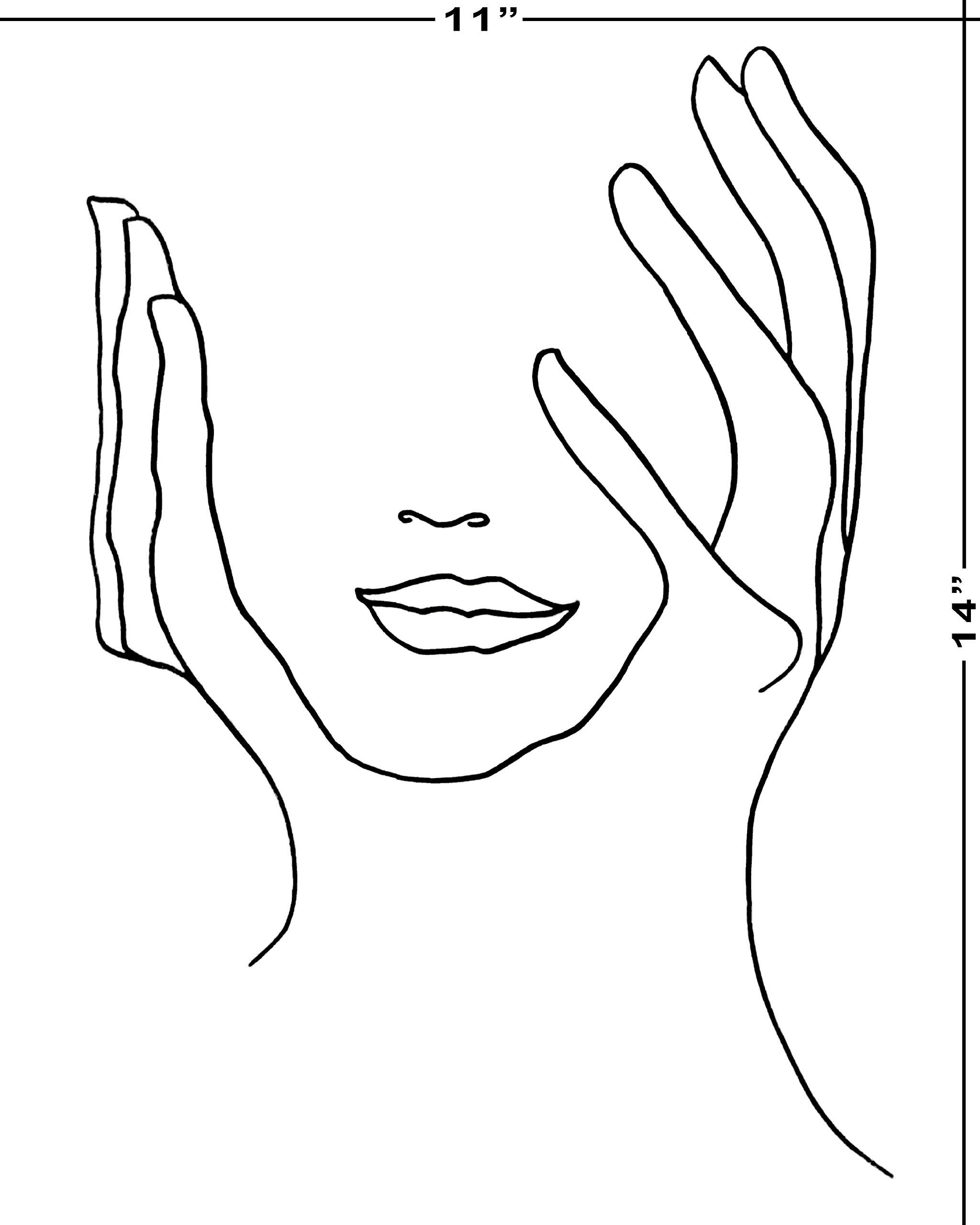 Abstract Minimalist Line Wall Decor - 11x14" UNFRAMED Print - Modern, Minimal, Black And White Drawing - Female Face And Hands Silhouette Wall Art