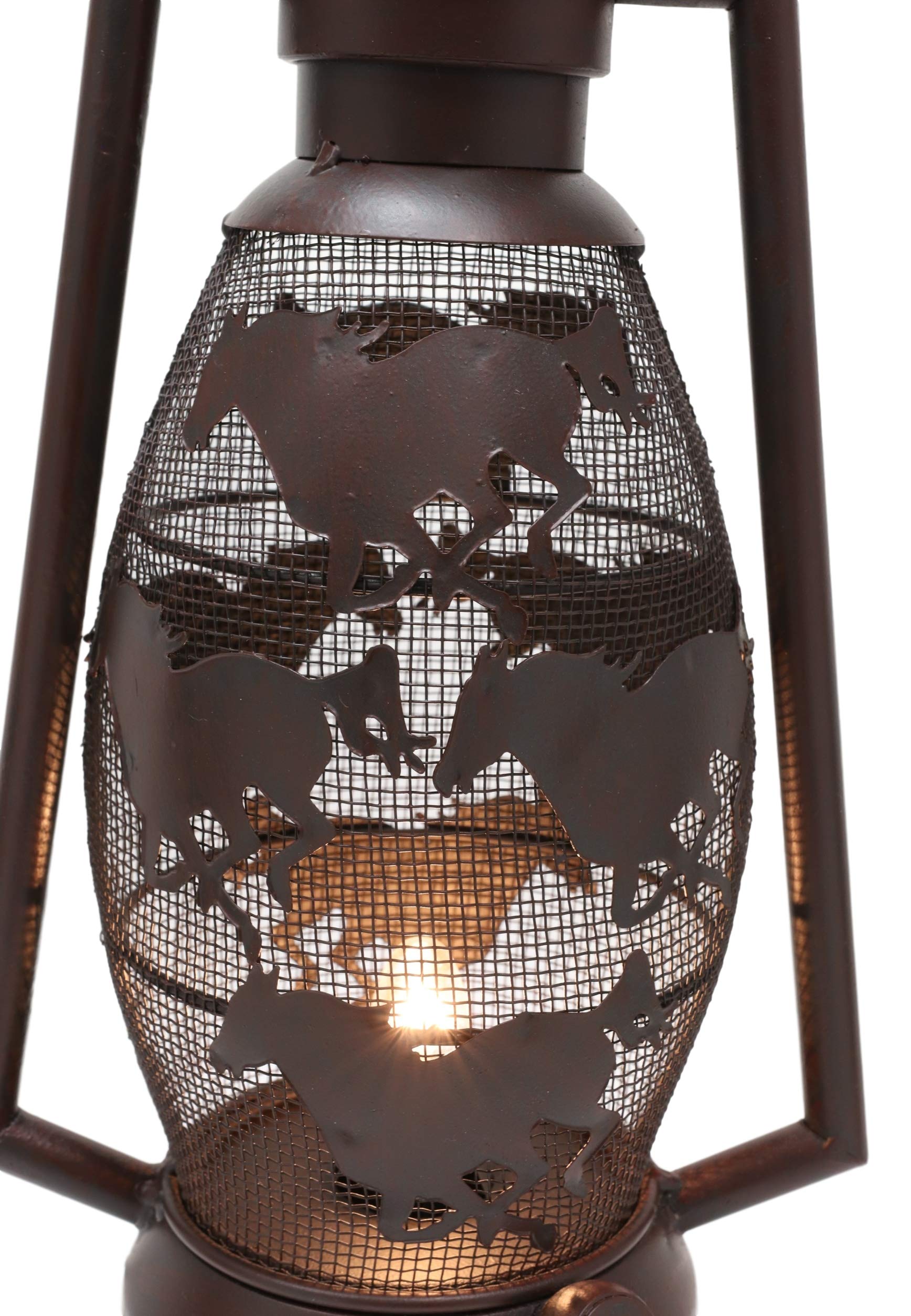 Ebros 15" Tall Old Fashioned Rustic Country Western Electric Metal Lantern Nightstand Lamp Light Or Wall Shadow Caster for Home Patio Poolside Garden Decorative (Cowboy Riding Horse)