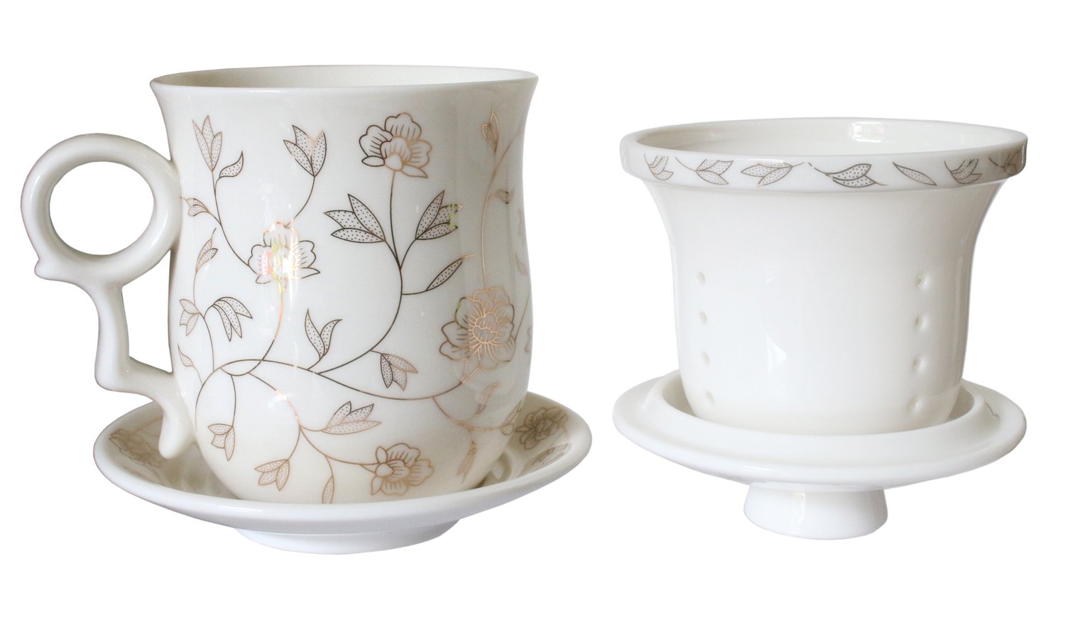 Ameolela Porcelain Tea Cup with Infuser Lid and Saucer Sets - Chinese Jingdezhen Ceramics Coffee Mug Teacup Loose Leaf Tea Brewing System for Home Office