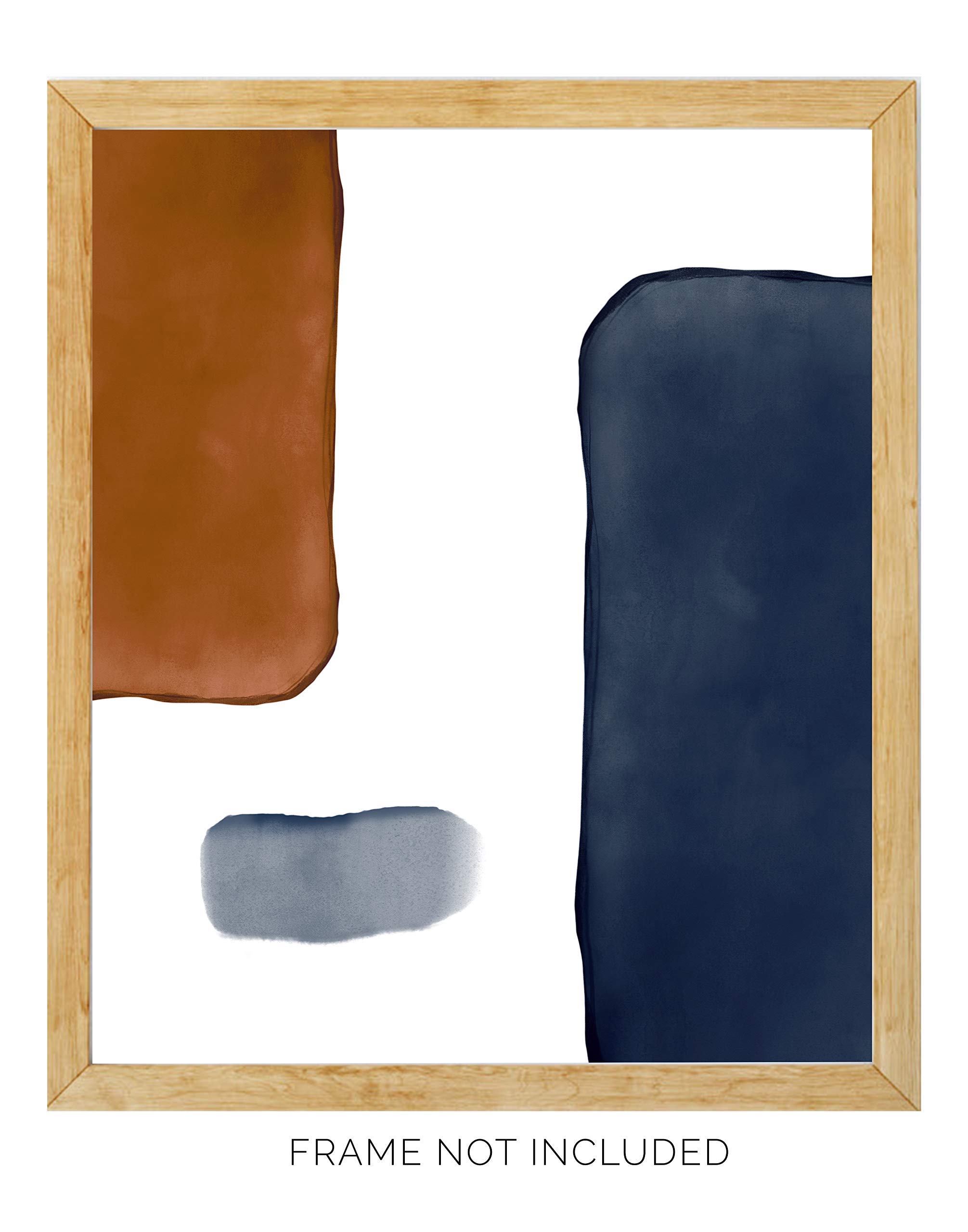 Abstract Navy Blue, White & Rust Blocks Wall Art. Set of 2 11x14 UNFRAMED Prints. Abstract, Minimalist Modern Wall Decor. Neutral Shades of Dark Indigo Blue, Burnt Orange and White.