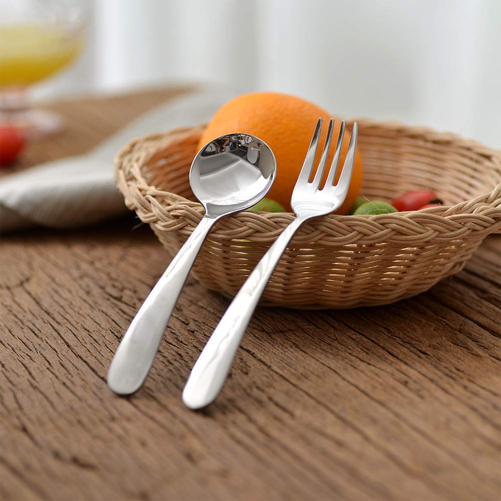 WEKTUNAA Stainless Steel Child Toddler Flatware Set, Kids Fork Knife Spoon, Mirror Polished, Steel Utensils for Toddler and Child