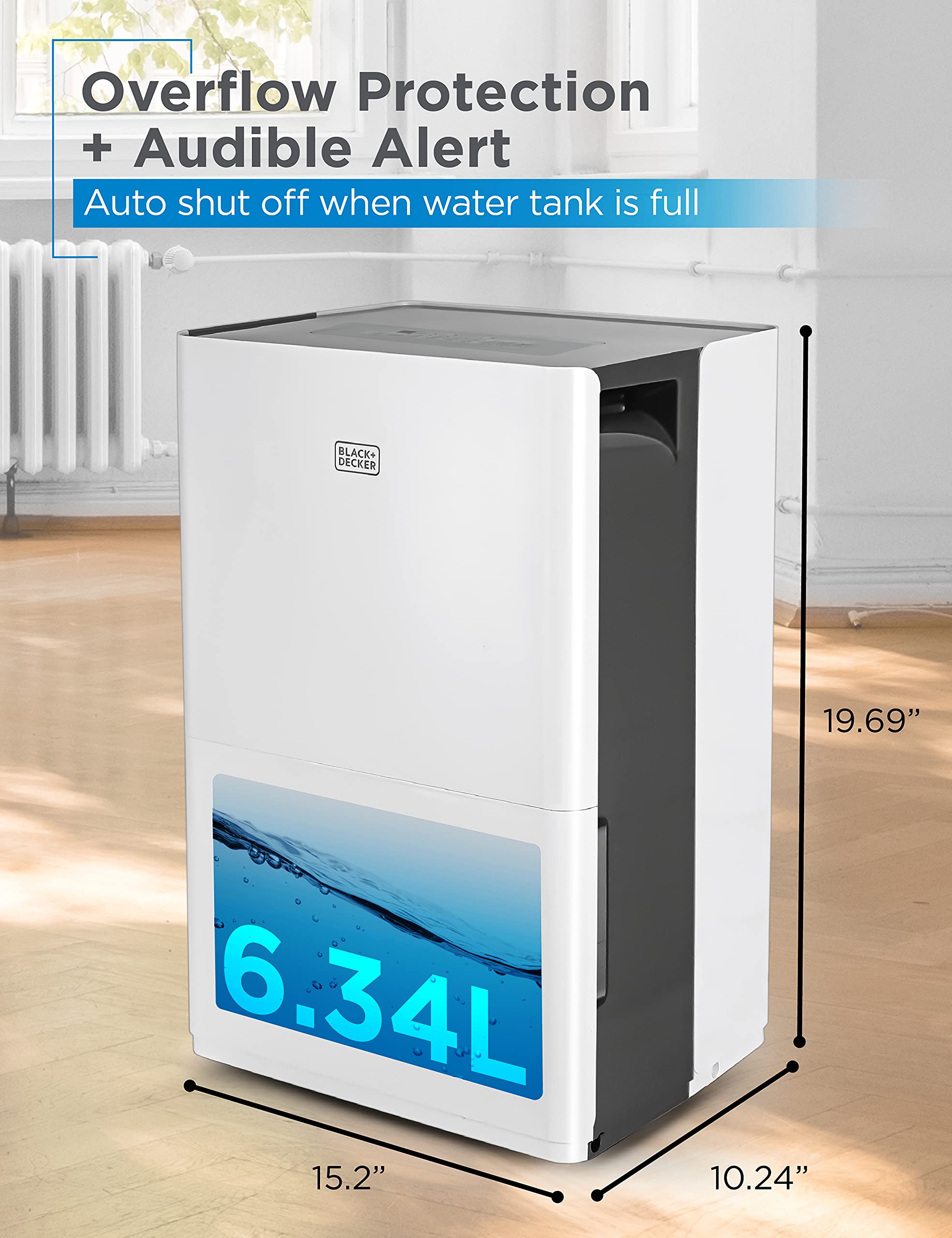 BLACK+DECKER 3000 Sq. Ft. Dehumidifier for Large Spaces and Basements, Energy Star Certified, BD30MWSA, White