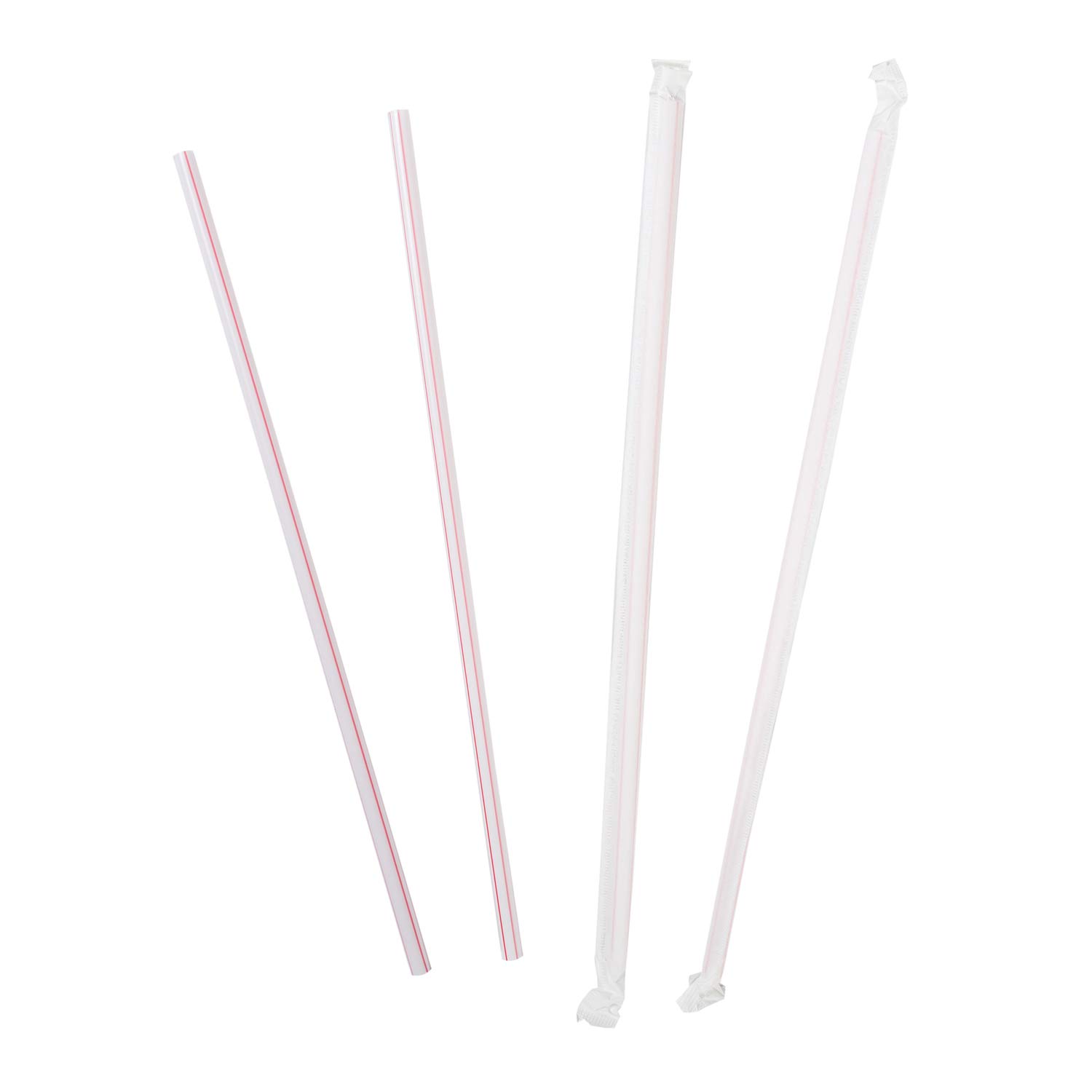AmerCare 10.25 Inch Jumbo White with Red Stripes Paper Wrapped Straws, Case of 2000