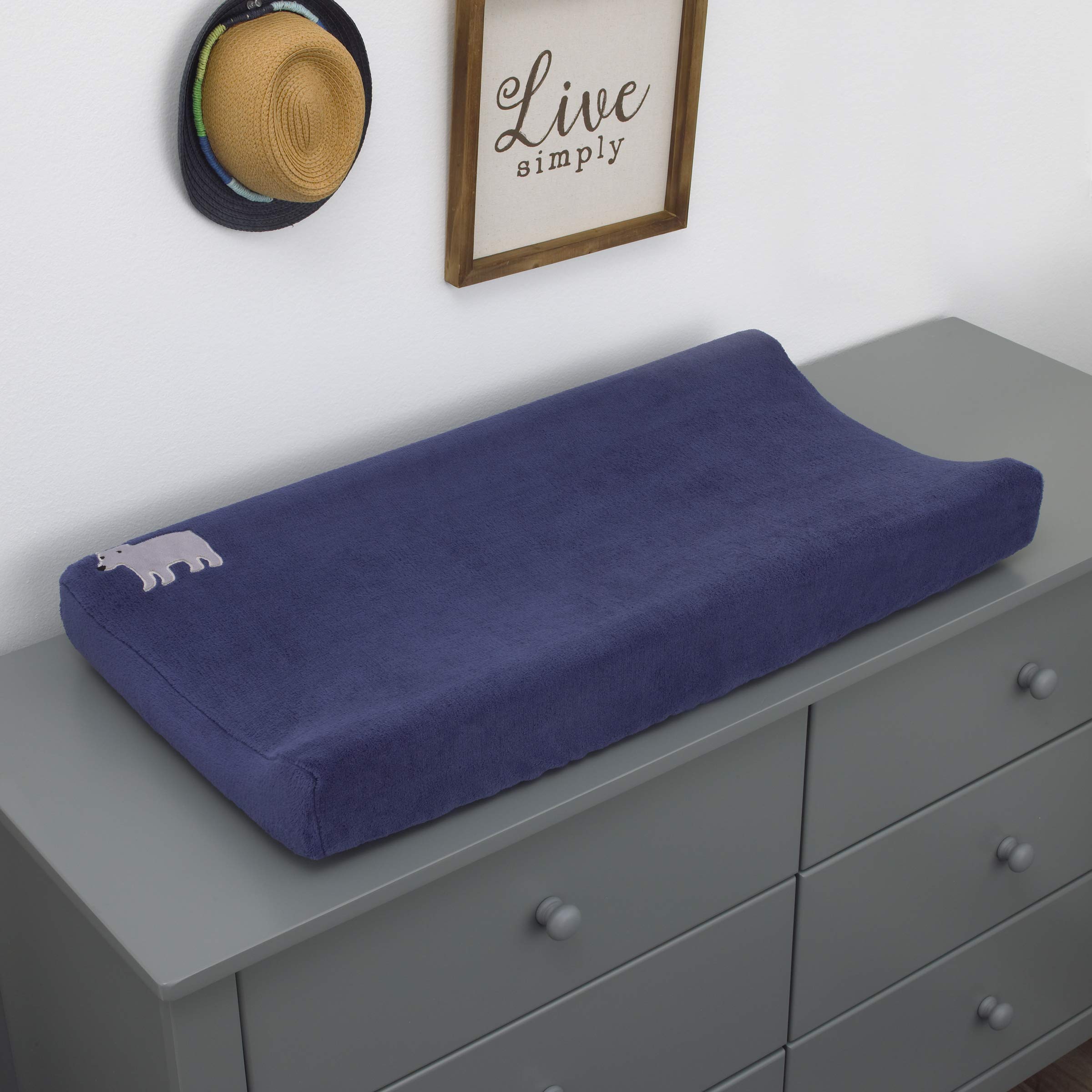 Explore Baby Bear 4 Piece Navy, Grey, Light Blue, Orange Nursery Crib Bedding Set - Comforter, 100% Cotton Crib Sheet, Dust Ruffle, Changing Pad Cover