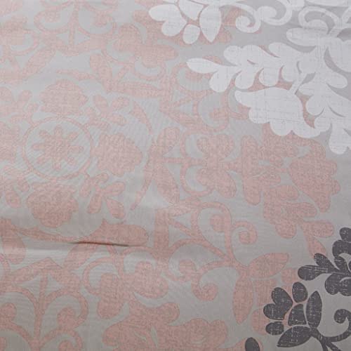 Home Essence Springfield Cozy Pink and Grey Comforter Set Floral Medallion Print - All Season Down Alternative Bedding Layer with Matching Bedskirt, Shams, Decorative Pillow, Queen, Coral 7 Piece