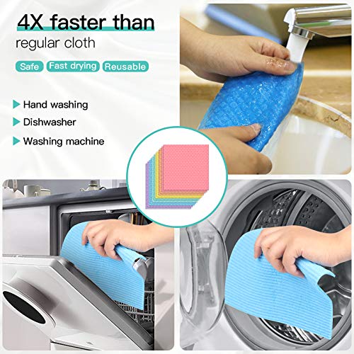 Jekayla Swedish Dishcloth Cellulose Sponge Cloths,Eco-Friendly Reusable Cleaning Cloths for Kitchen, 12 Pack of Absorbent Dish Washing Paper Towel (Multi)