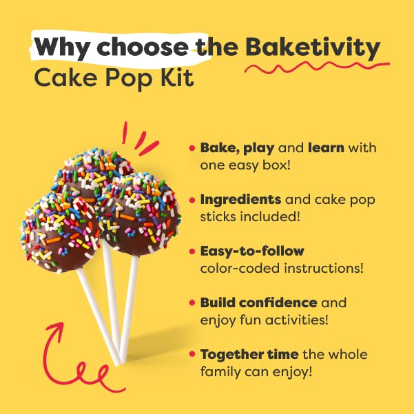 Baketivity Cake Pop Sticks Kids Baking Kit | Cake Pop Kit for Kids | DIY Beginner Cake Pop Supplies, Premeasured Ingredients Cake Pop Maker | Cake Pops Decorating Kit – Kids Cake Pop Baking Kit