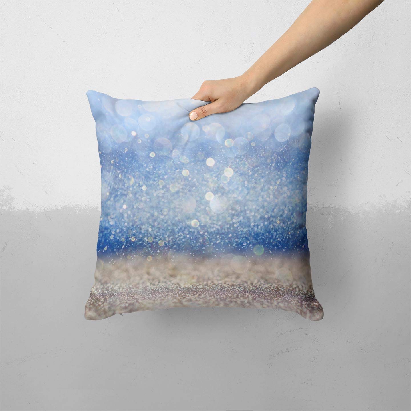 iiRov Blue Unfocused Silver Sparkle - Custom Decorative Home Decor Indoor or Outdoor Throw Pillow Cover for Sofa, Bed or Couch Cushion (Pillow CASE Cover ONLY)