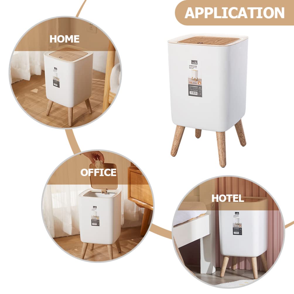 TOPBATHY Wood Grain Trash Can Press-Type Rubbish Can Household Garbage Bin Bedroom Trash Can Waste Paper Basket Plastic Waste Bin Convenient Trash Can Trash Cans for Kitchen Home Supplies