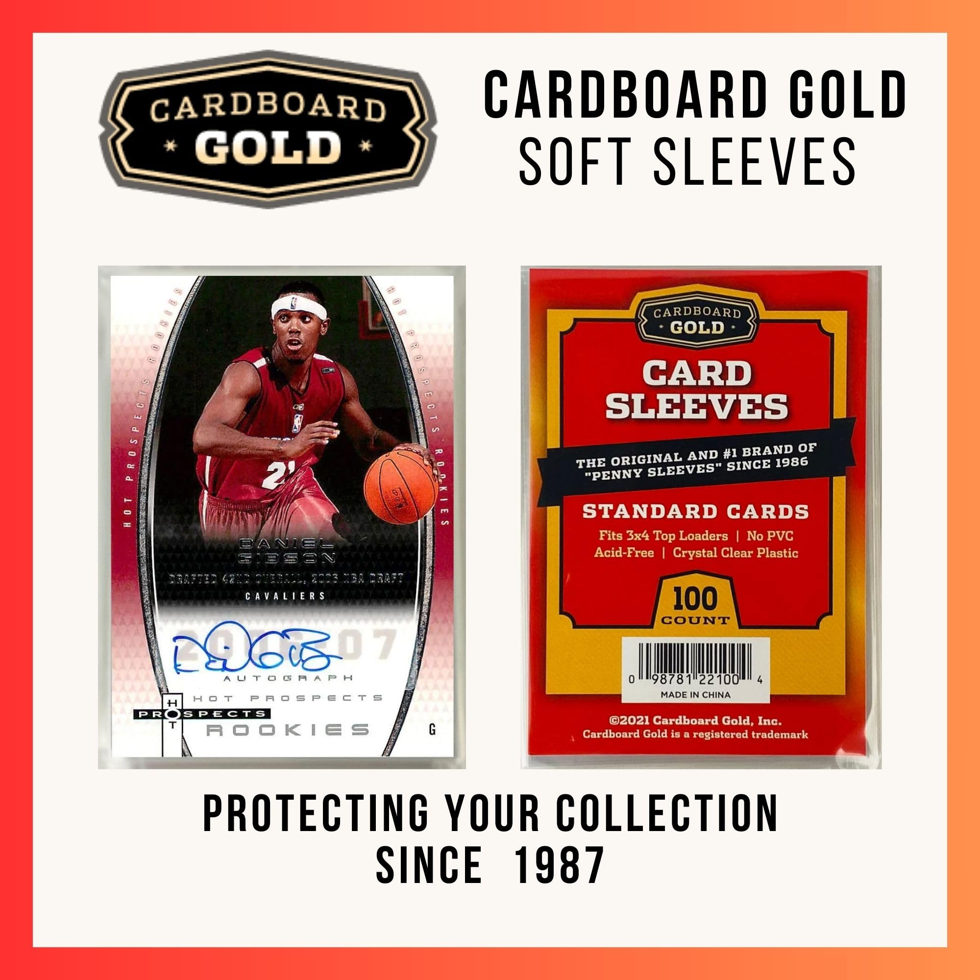 Cardboard Gold Penny Sleeves for Trading Cards - 1000 Count Card Protector Sleeves with Durable, Crystal-Clear Plastic for Baseball, Sports, Collector, Standard-Sized Cards 2-5/8โ x 3-5/8โ (67x94mm)