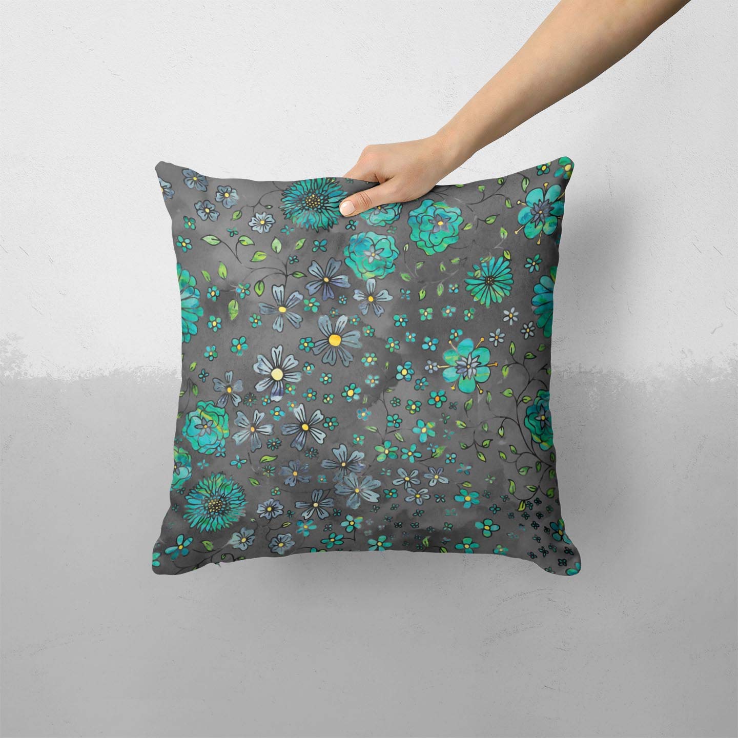 iiRov Floral Pattern on Black Watercolor - Custom Decorative Home Decor Indoor or Outdoor Throw Pillow Cover Plus Cushion Set for Sofa, Bed or Couch (Pillow CASE Cover Plus Cushion)