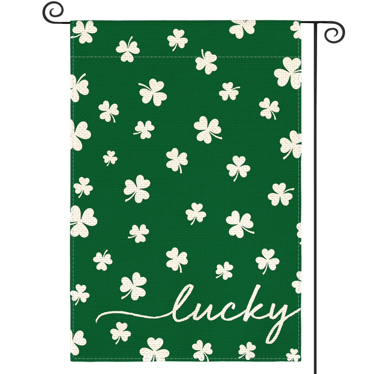 AVOIN colorlife St Patricks Day Lucky Garden Flag 12x18 Inch Double Sided Outside, Floral Small Burlap Shamrocks Clovers Yard Outdoor Decoration