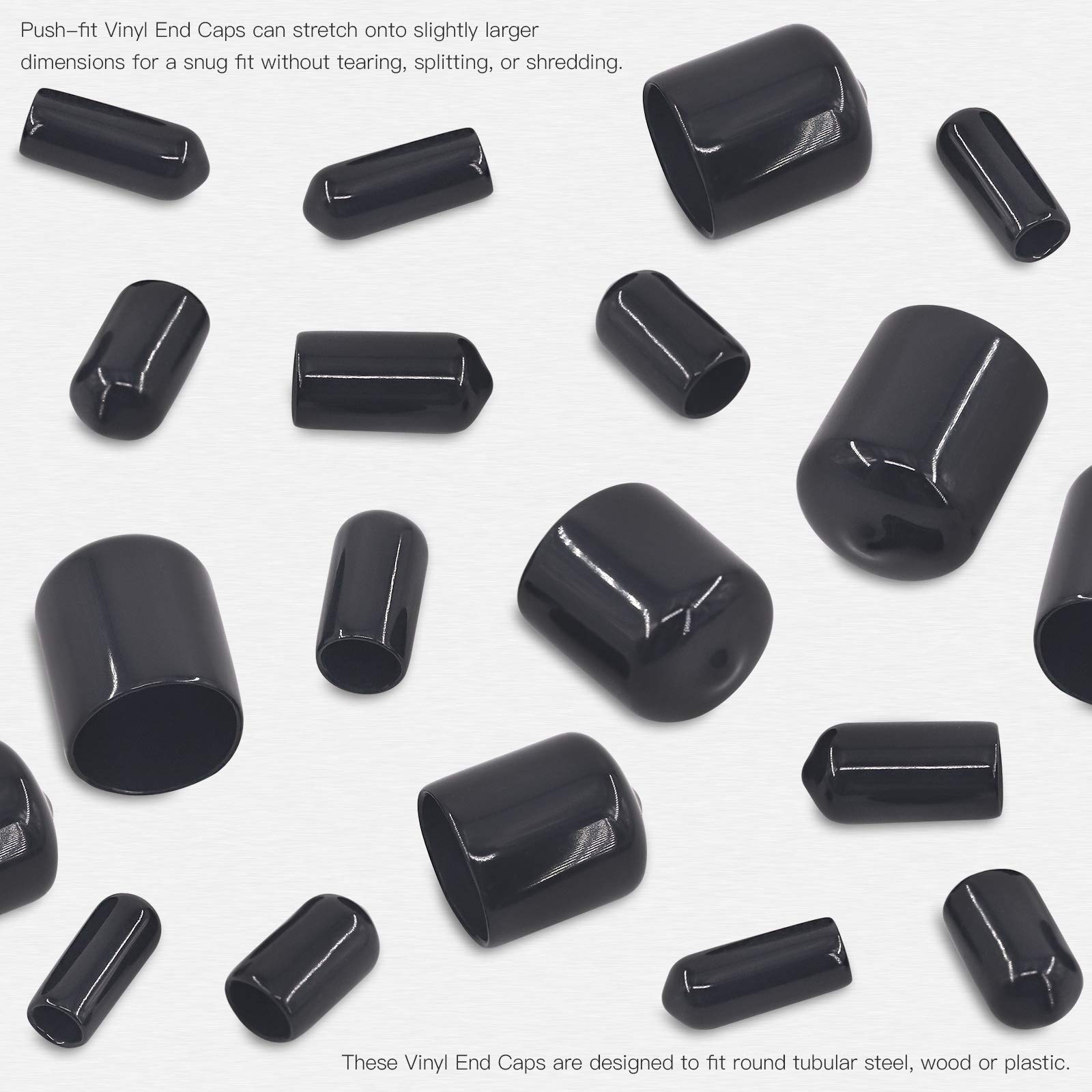 Mardatt 64Pcs 6 Sizes Black Rubber Bolt Screw Thread Protector Cover Vinyl End Caps for Pipe Post Hose Assortment Kit Fit O.D. from 1/4 inch to 1 1/2 inch