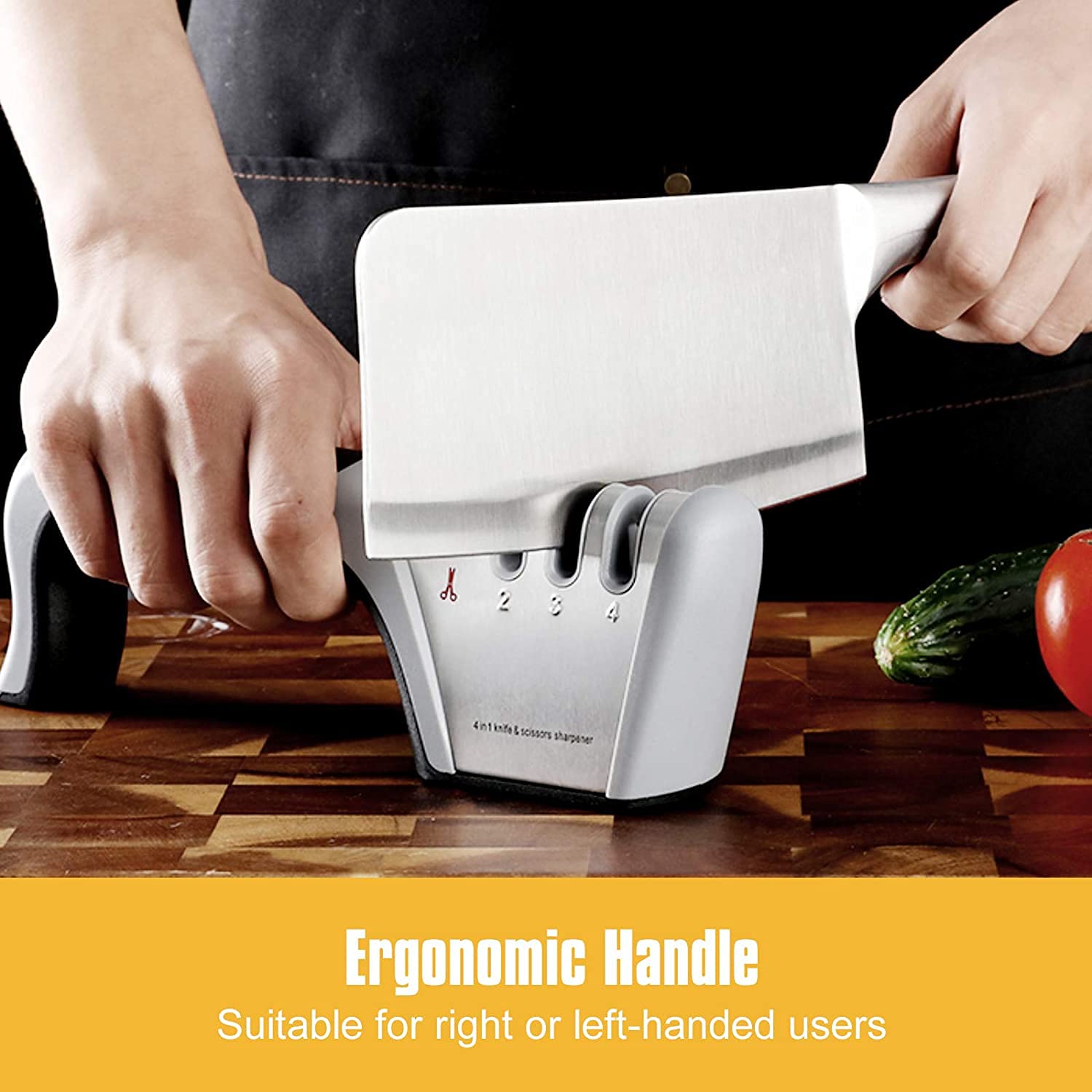 4 IN 1 Knife Sharpener, 4-Stage Knife Sharpening Tool Multifunctional Kitchen Knife Scissor Sharpener with the Diamond, Ceramic, and Tungsten Steel Rod