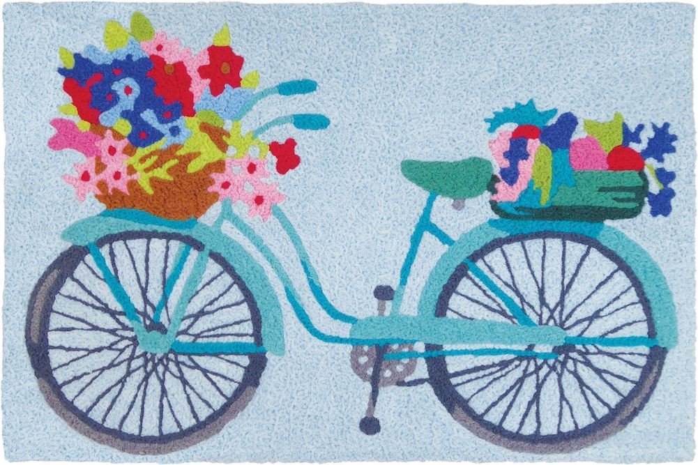 Jellybean Flower Basket On Bicycle Garden Indoor/Outdoor Machine Washable 21" x 33" Accent Rug