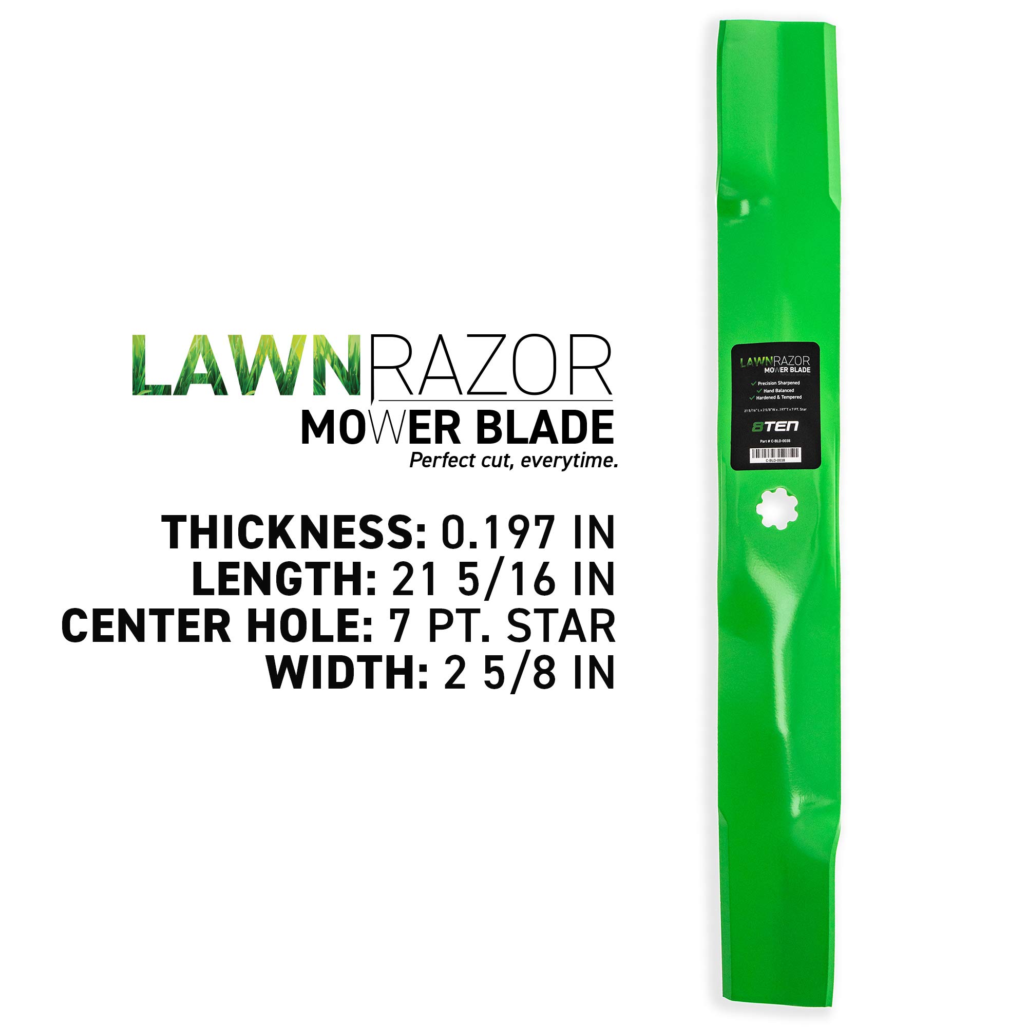 8TEN LawnRAZOR Blade Set for John Deere 42 inch Deck LT160 SST15 SST16 EZtrak AM137327 AM141032 M154061 (Heavy Duty High Lift)