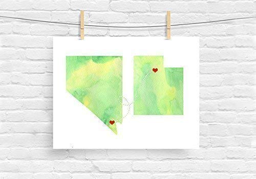 Any Two States Map Art Print Wall Decor - WATERCOLOR series - Love Wedding Gift Personalized State