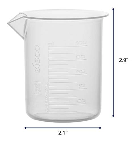 EISCO Plastic Beaker, 100ml - Polypropylene Plastic - Raised Graduations, Tapered Spout - Euro Design