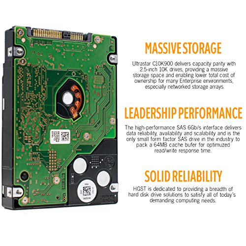 HGST Ultrastar C10K900 | HUC109060CSS600 | 0B26013 | 600GB 10K RPM SAS 6.0Gb/s 64MB Cache | 2.5in SFF | 512n | Cache Enterprise Hard Disk Drive (Renewed)