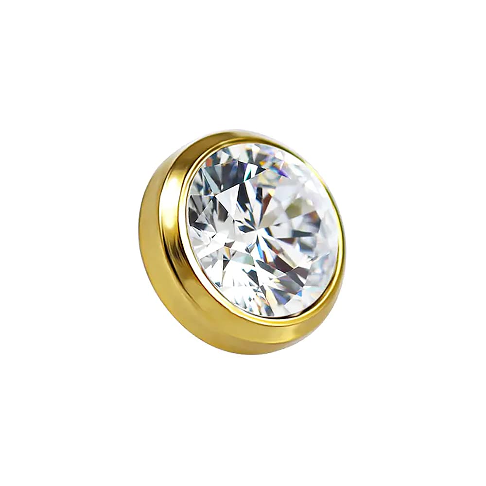 3MM Flat Clear Round Stone Gold Anodized 316L Surgical Steel Top Micro Dermal Anchor Jewelry
