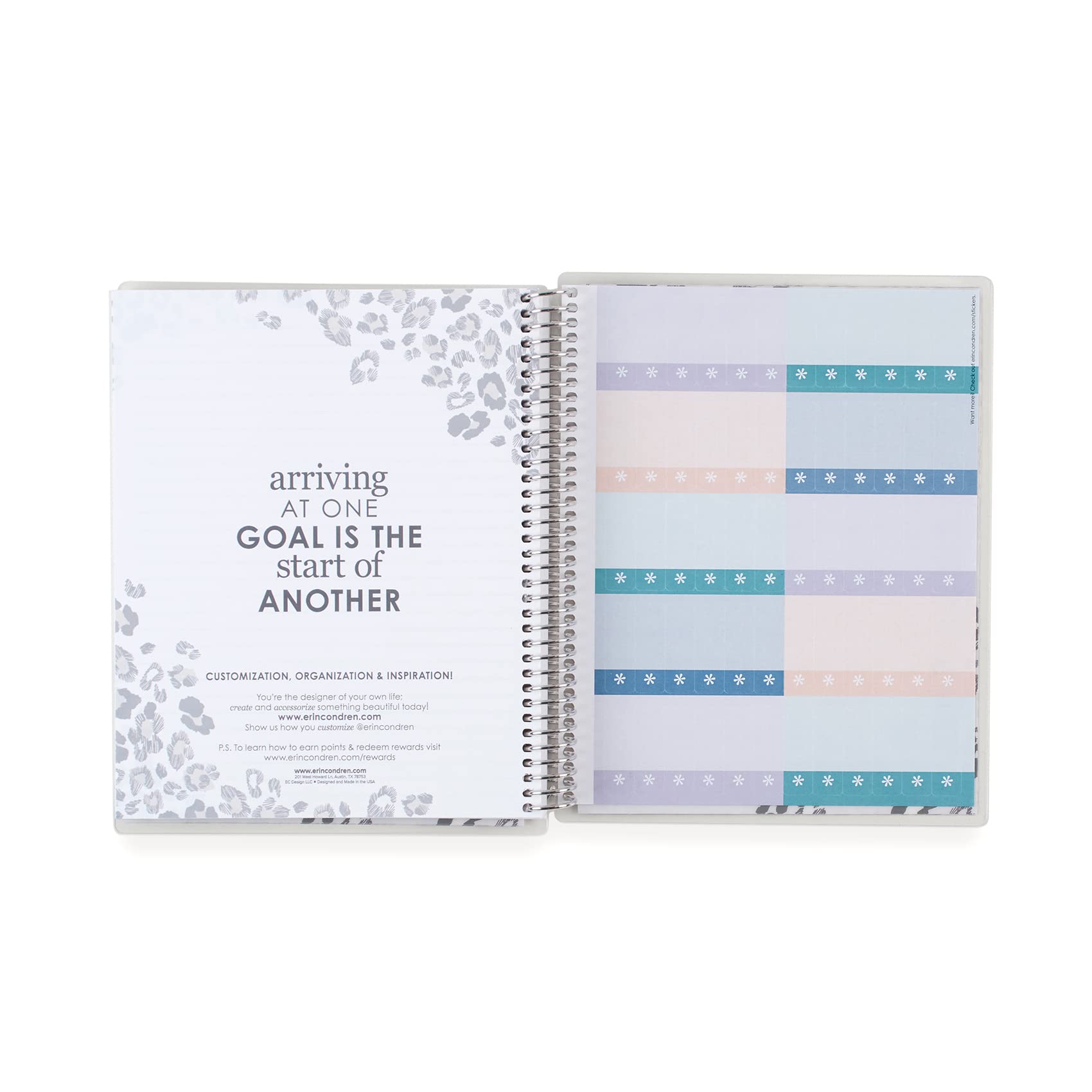 7" x 9" Spiral - Bound College Ruled Notebook – Leopard. 160 Lined Page Note Taking & Writing Notebook. 80 Lb. Thick Mohawk Paper. Stickers Included by Erin Condren.
