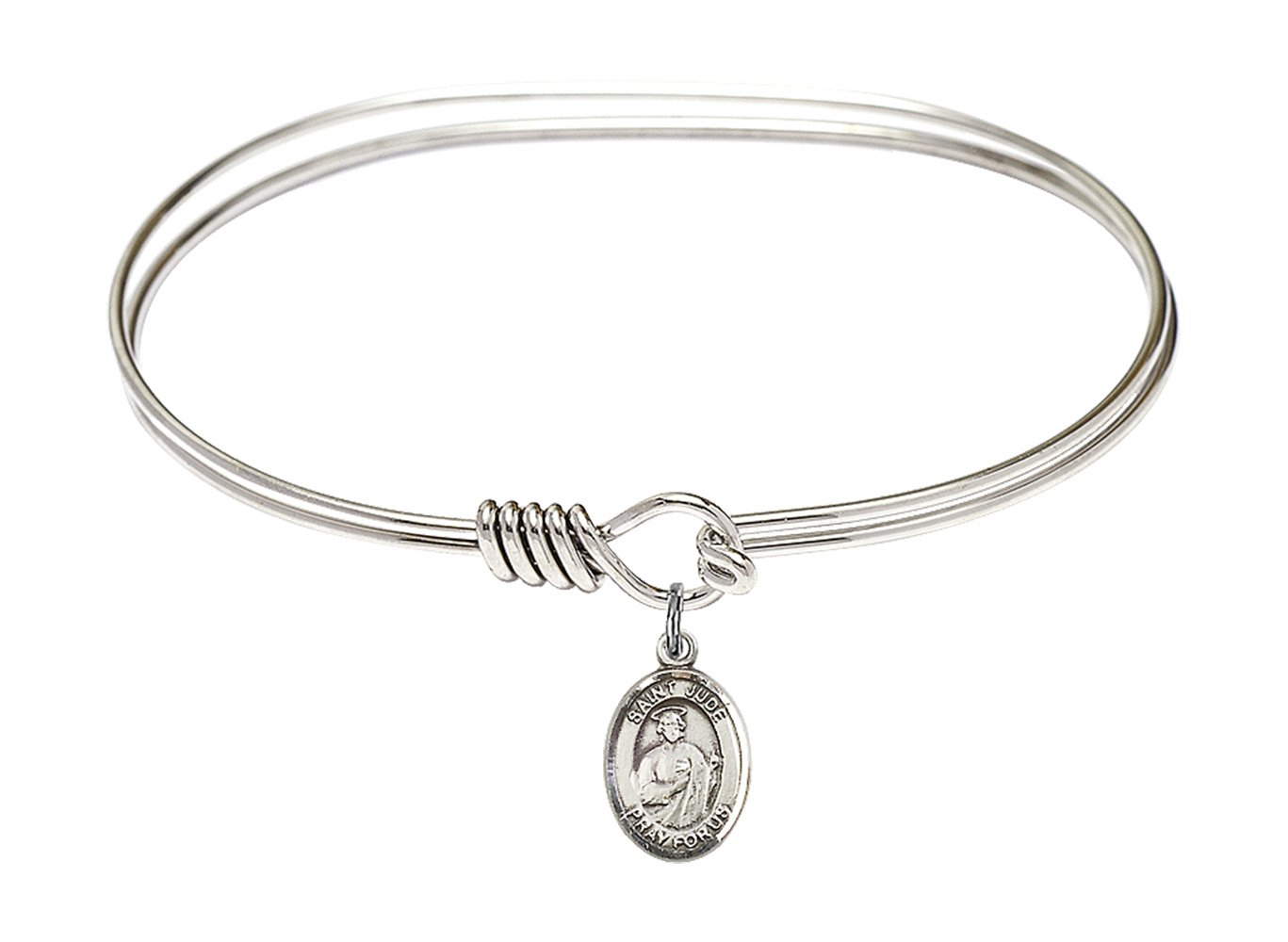 7 inch Oval Eye Hook Bangle Bracelet w/St. Jude Thaddeus in Sterling Silver