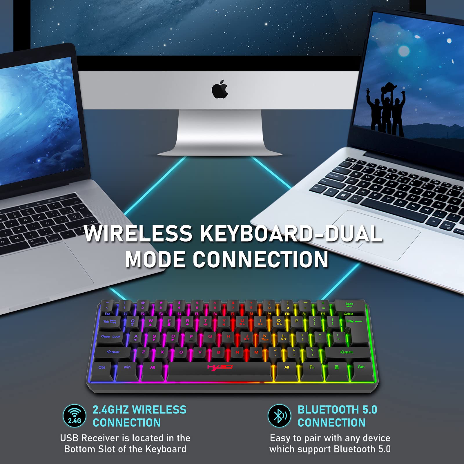 4 in 1 Wireless Gaming Keyboard Mouse and Converter with RGB Backlit Mini 61Key Ergonomic Honeycomb Shell 2.4Ghz USB Receiver Bluetooth Wired Adapter for PS4 PS3 Xbox Switch PC Mac Gamer Typist(Black)