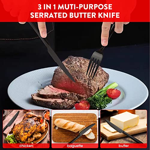 Black Silverware Set, 30 Pieces Stainless Steel Flatware for 6, Family Essential Utensil Tableware, Mirror Polished Cutlery for Home Kitchen, Hotel, Restaurant