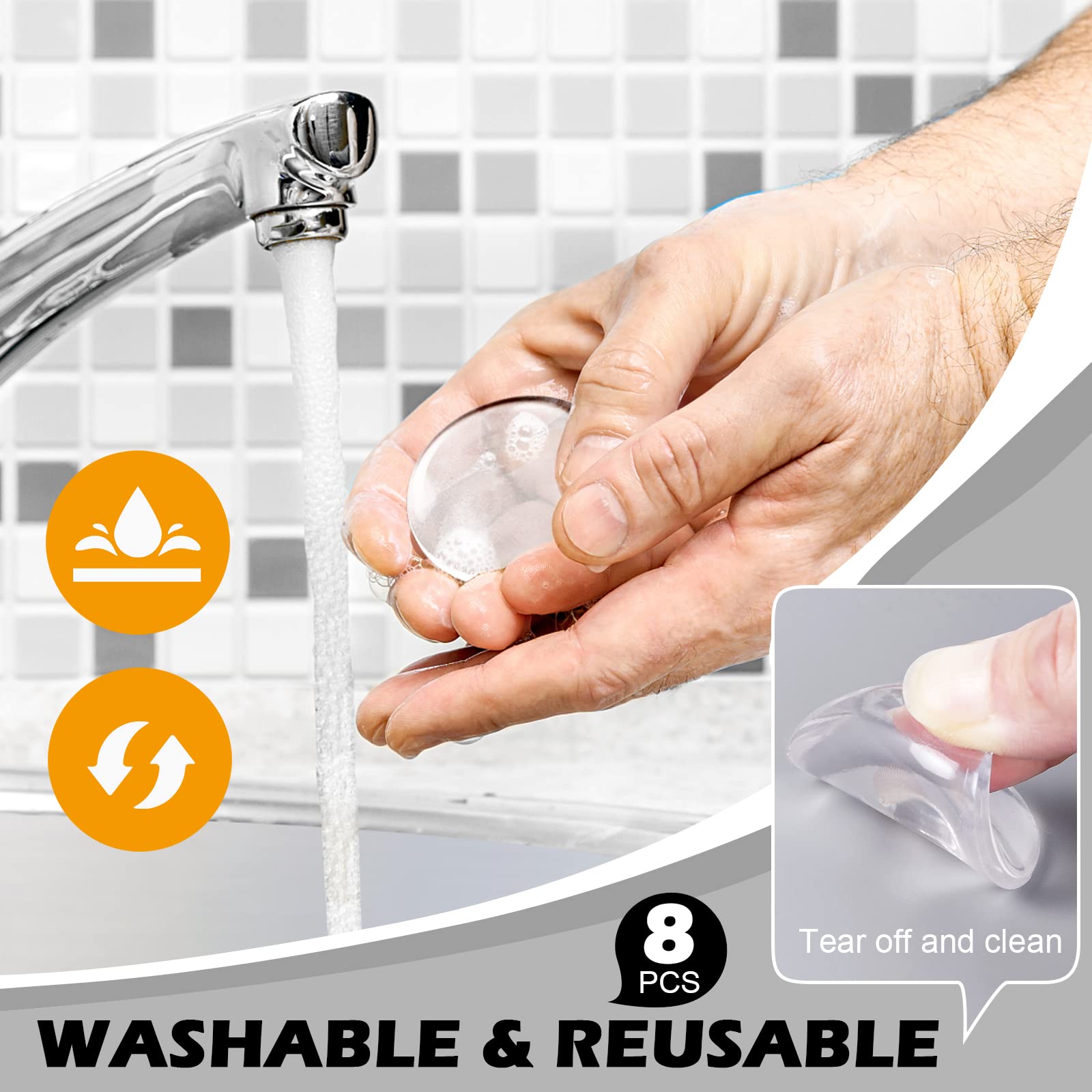 8 PCS Door Stoppers Wall Protector (1.57”), Round Door knob Wall Shield, Clear Rubber Door Bumpers for Wall, Self Adhesive Door Handle Stopper, Reusable & Washable
