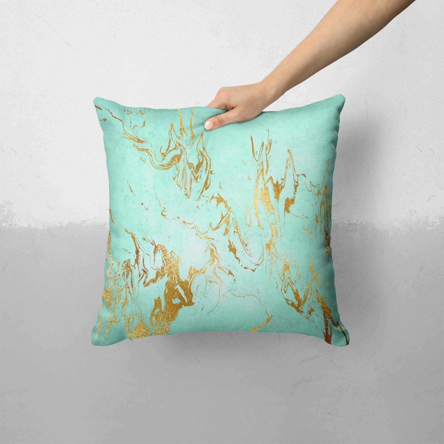 iiRov Mint Marble & Digital Gold Foil V1 - Custom Decorative Home Decor Indoor or Outdoor Throw Pillow Cover Plus Cushion Set for Sofa, Bed or Couch (Pillow CASE Cover Plus Cushion)